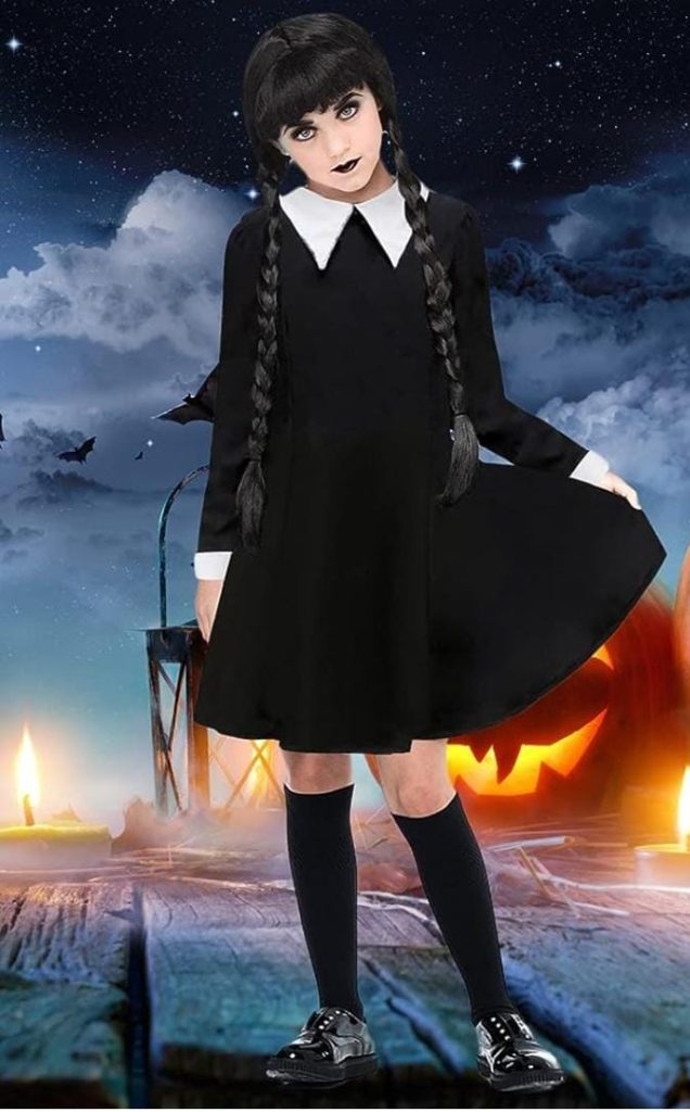 Traje Merlina Negro Cuello Blanco - Almacén Rojo Vivo